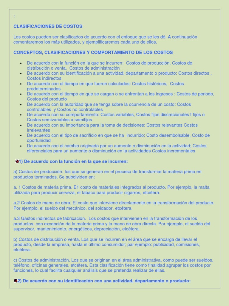 Clasificacion de Los Costos | PDF | Costo | Toma de decisiones