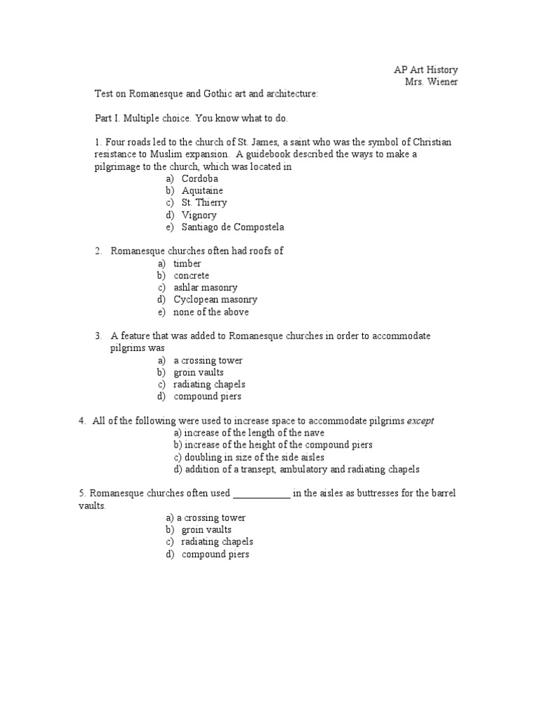 Test On Romanesque and Gothic Art | PDF | Gothic Architecture | Vault ...