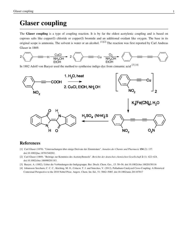Glaser Coupling Reaction Overview | PDF | Art | Technology & Engineering