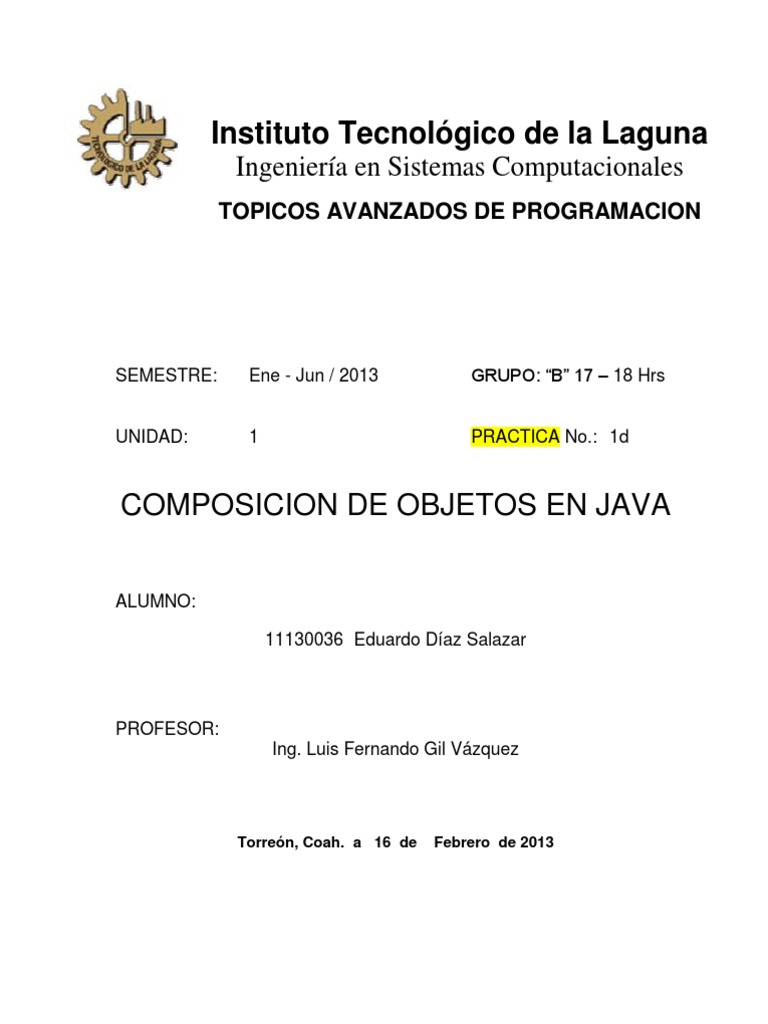 P01d - Composicion de Objetos en Java | PDF | Java (lenguaje de ...