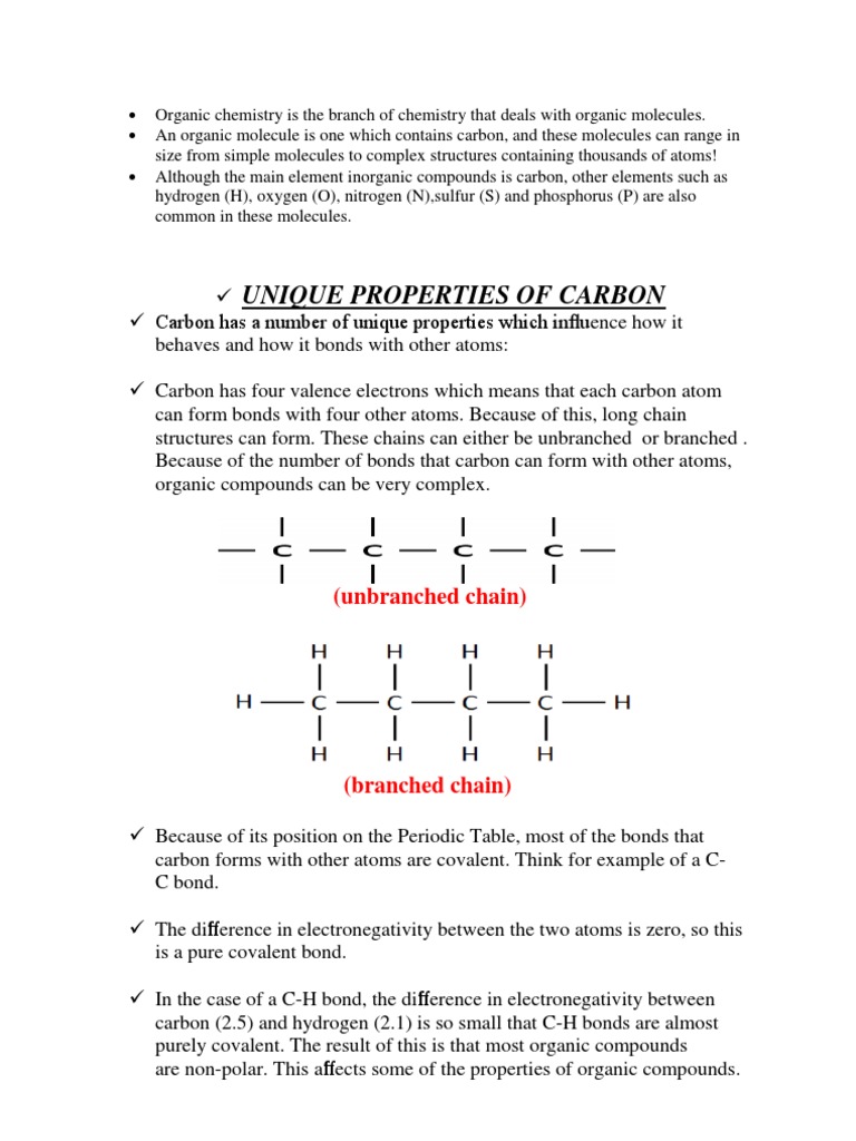 Unique Properties of Carbon: (Unbranched Chain) | PDF | Alkene ...