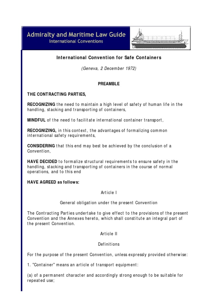 International Convention for Safe Containers | PDF | Ratification ...