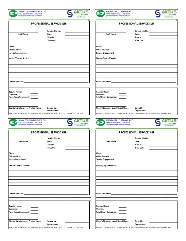 Documenting Professional Services: A Standardized Service Slip for ...