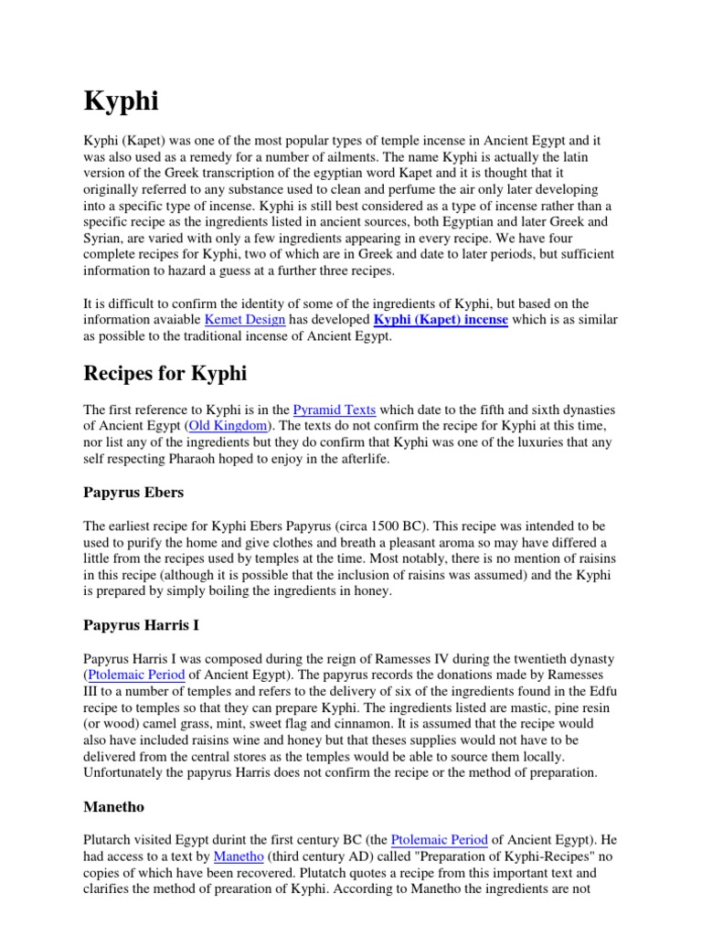 Kyphi | PDF | Ancient Egypt | Incense