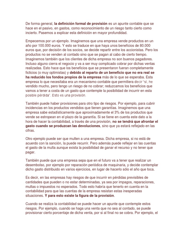 DeFINICIÓN DE PROVISION | PDF | Contabilidad | Beneficio (economía)