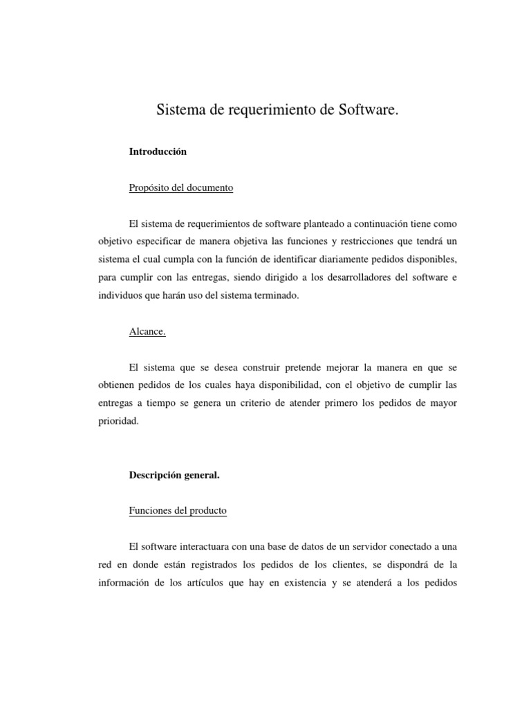 Ejemplo Sistema de Requerimiento de Software | PDF | Factura | Interfaz ...