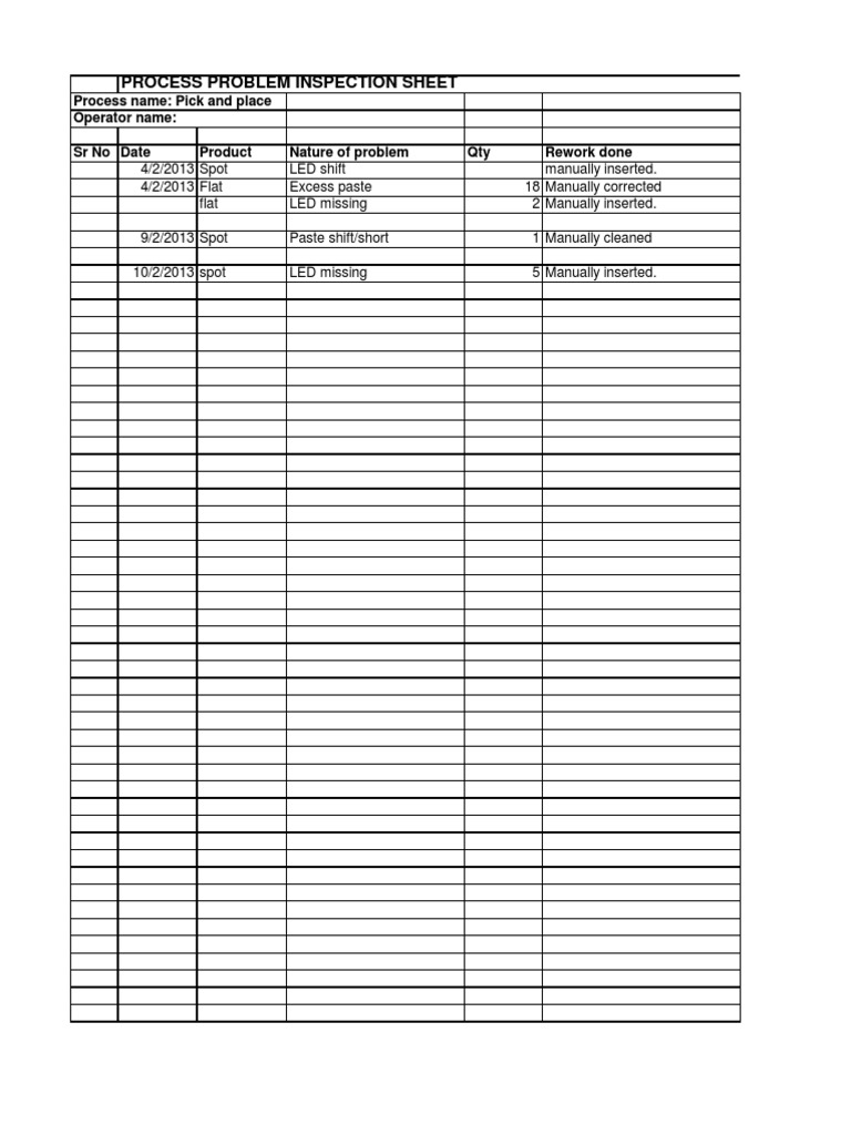 Process Problem Inspection Sheets | Printed Circuit Board | Industries