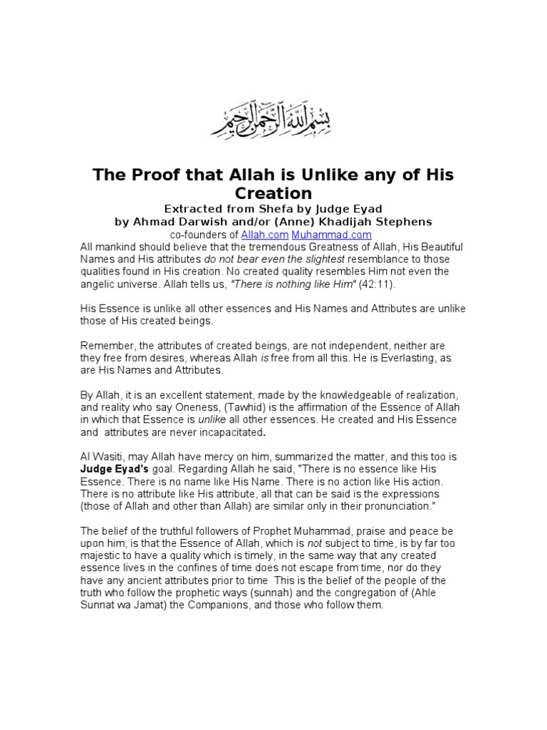 Essence of Allah Wonderful Proof | Download Free PDF | God In Islam | Tawhid