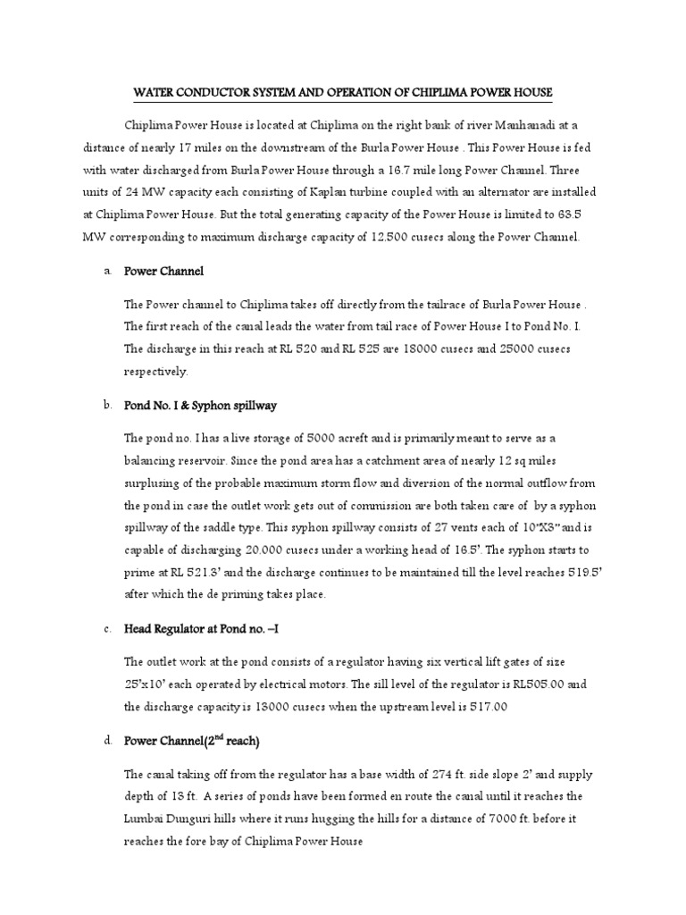 Water Conductor System and Operation of Chiplima Power House | PDF ...