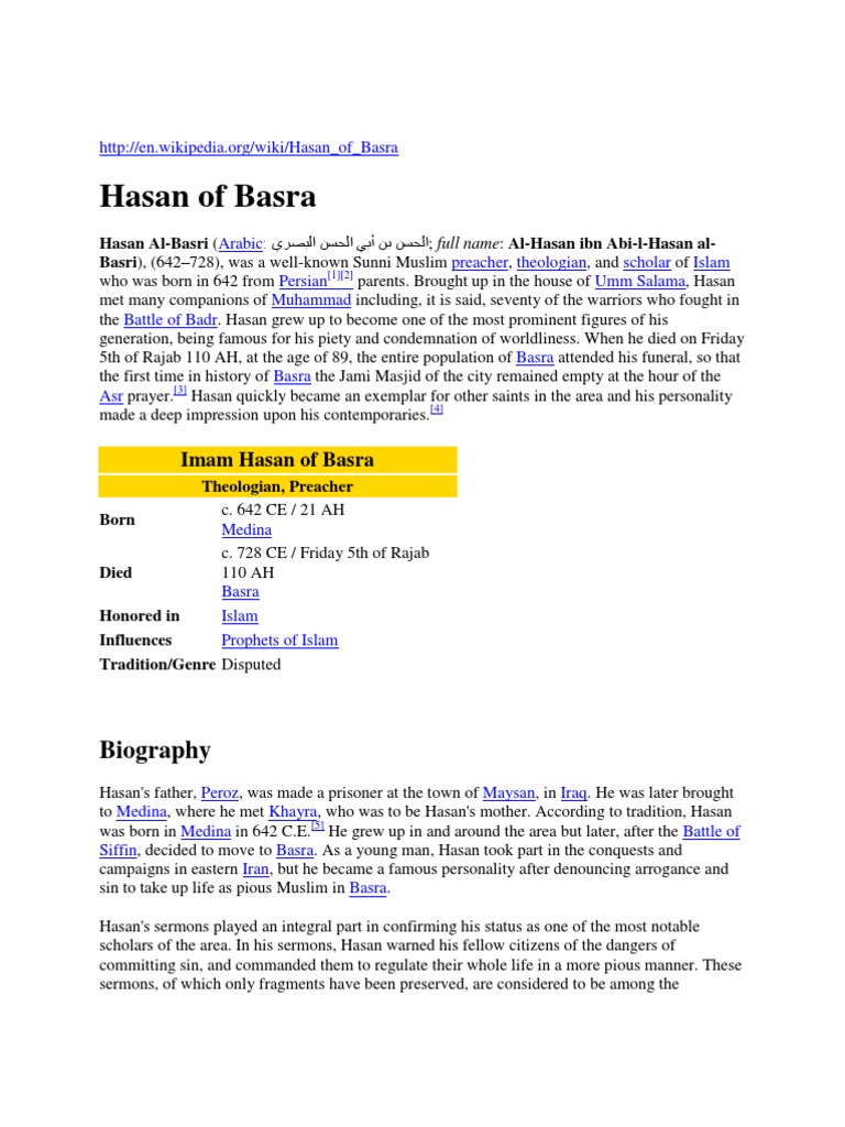 Hasan Al Basri | PDF | Sufism | Islamic Branches
