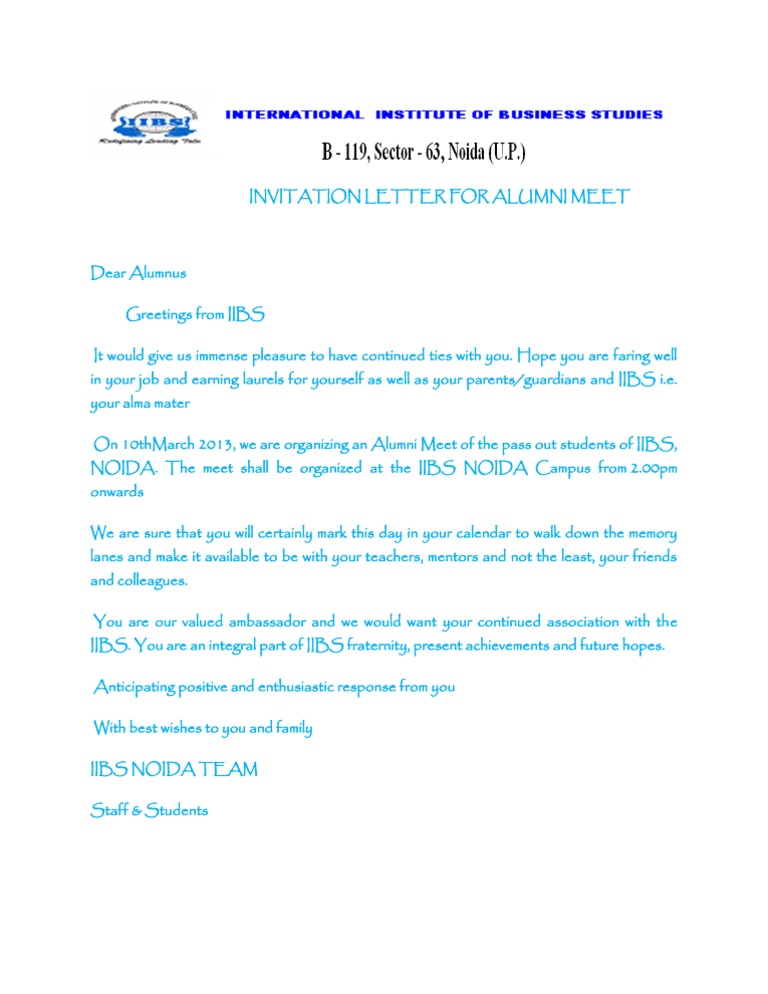 Alumni Meet Invitation from IIBS | PDF