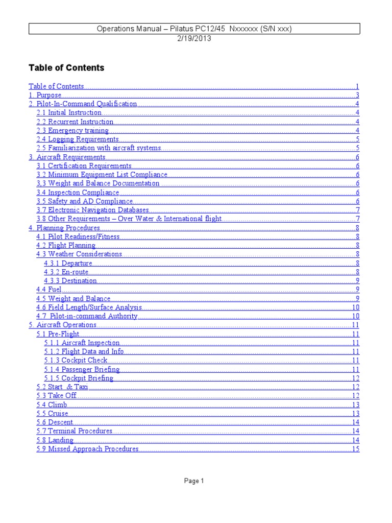 Pilatus Pc-12 Sample Ops Manual Draft | PDF | Instrument Flight Rules ...
