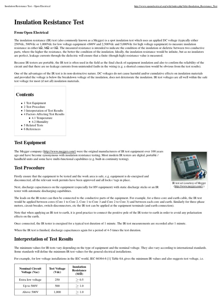 Insulation Resistance Testing Overview | PDF | Insulator (Electricity ...