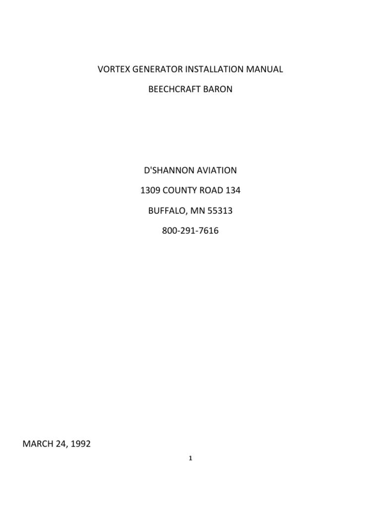 Vortex Generator Installation Manual Baron | PDF | Empennage | Airspeed