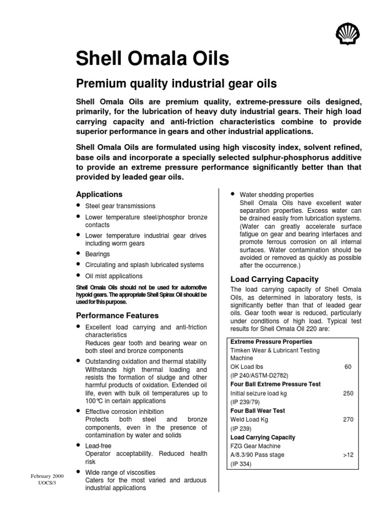Shell Omala Industrial Gear Oils | PDF | Gear | Motor Oil