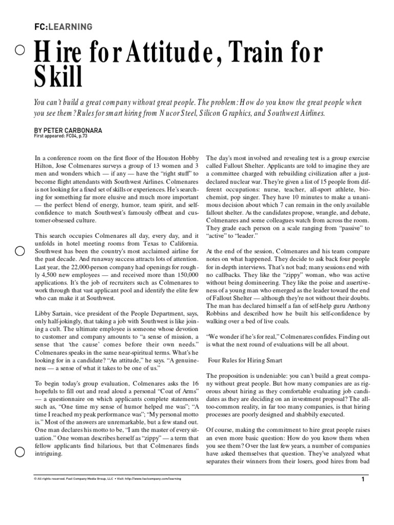Hire For Attitude Train For Skills PDF | PDF | Psychology ...