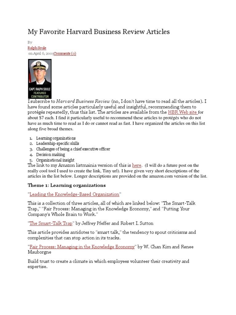 Top Harvard Business Review Articles | PDF | Leadership | Applied ...