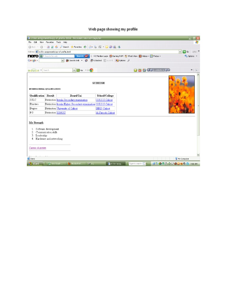 Profile Page with Career Objective & Form | PDF