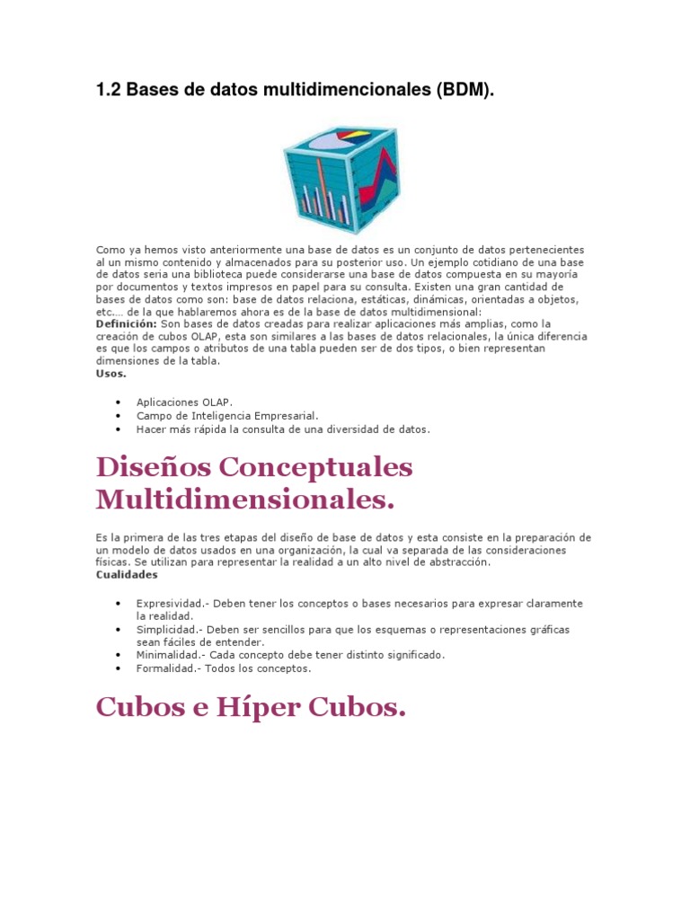 1.2 Bases de Datos Multidimencionales (BDM) . | PDF | Bases de datos ...