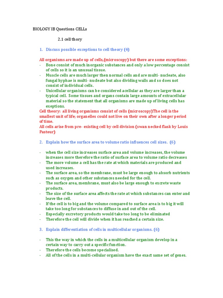 Biology Ib Questions Cells Document | PDF | Stem Cell | Cell (Biology)