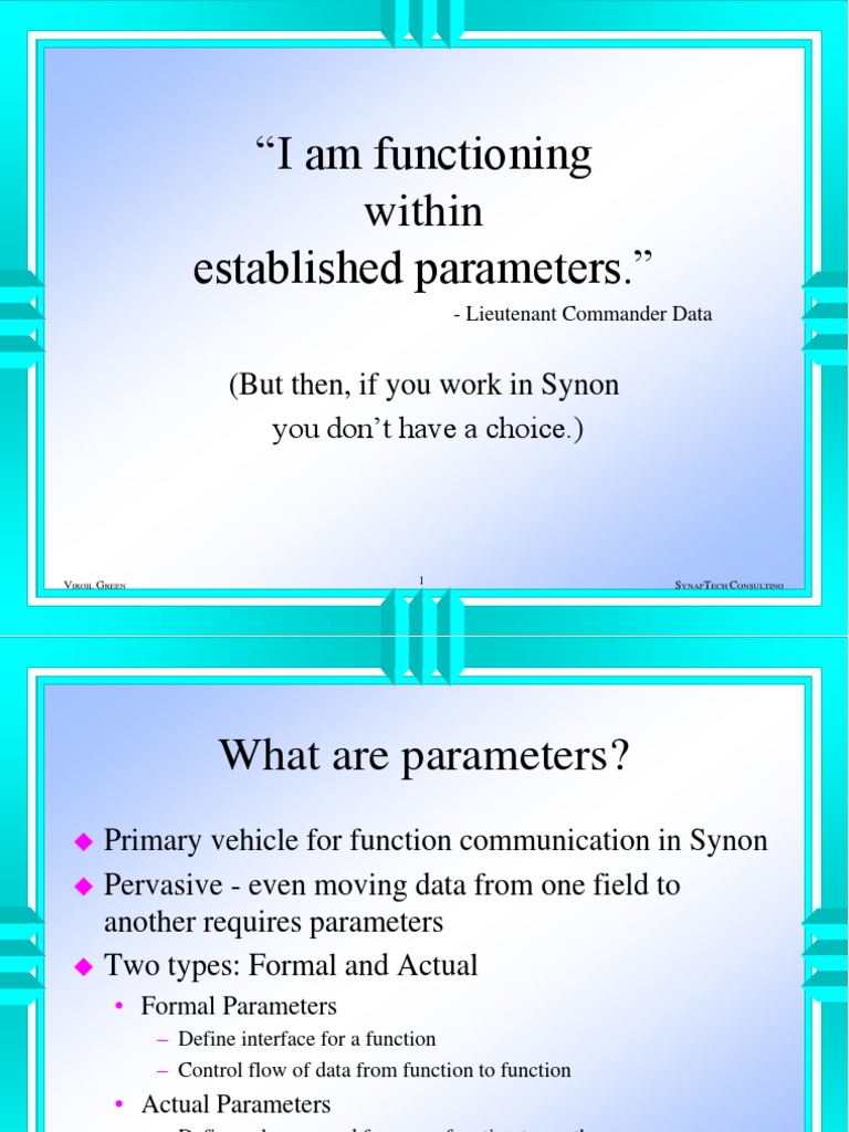 Synon Cool2e Parameters | PDF | Parameter (Computer Programming) | Subroutine
