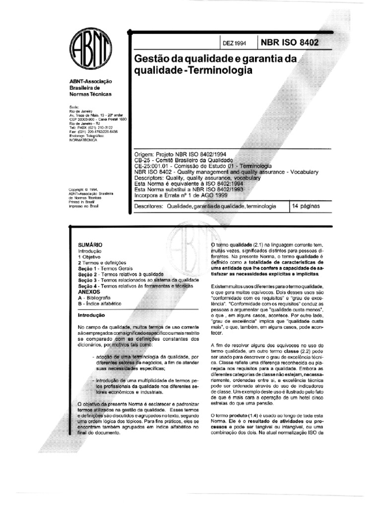 NBR ISO 8402 - 1994 - Gestão Da Qualidade e Garantia Da Qualidade ...