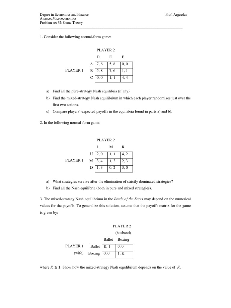 Problem Set 2 | PDF | Game Theory | Economics Of Uncertainty