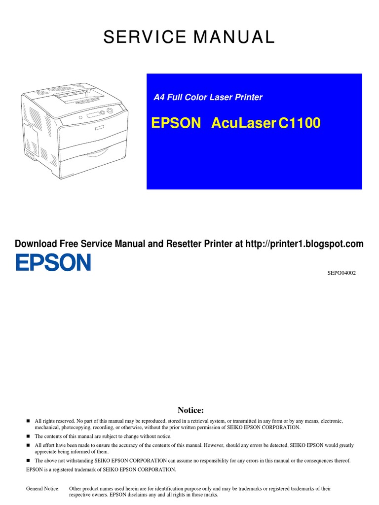 Epson Aculaser c1100 Color Laser Printer | PDF | Troubleshooting ...