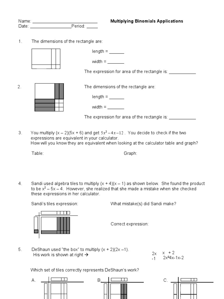 02.25.13 Multiplying Binomials Applications | Area | Rectangle