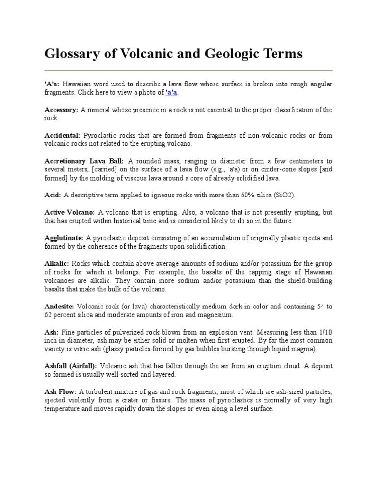 Glossary of Volcanic and Geologic Terms | PDF | Lava | Volcano