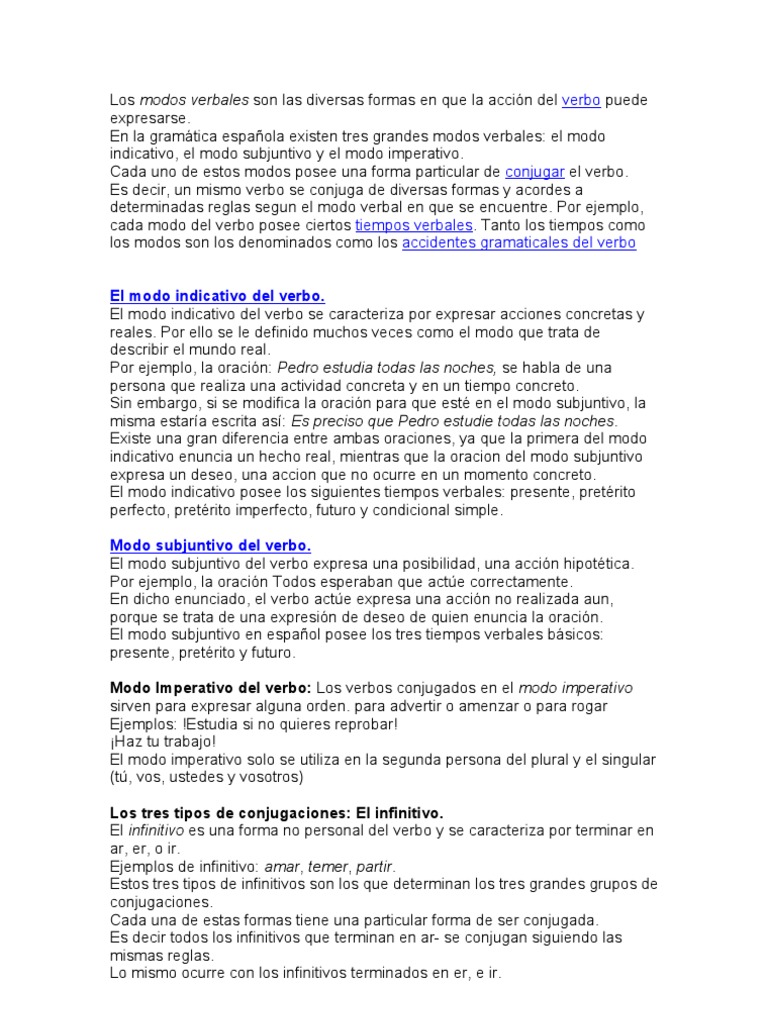 Los Modos Verbales Son Las Diversas Formas en Que La Acción Del Verbo ...