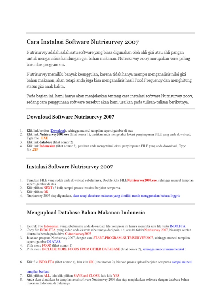 Cara Instalasi Software Nutrisurvey | PDF