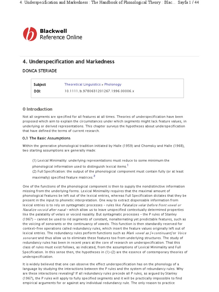 Underspecification and Markedness | PDF | Syllable | Phonology