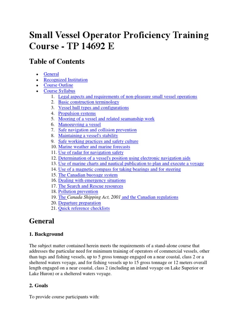 Small Vessel Operator Proficiency Training Course | PDF | Navigation ...