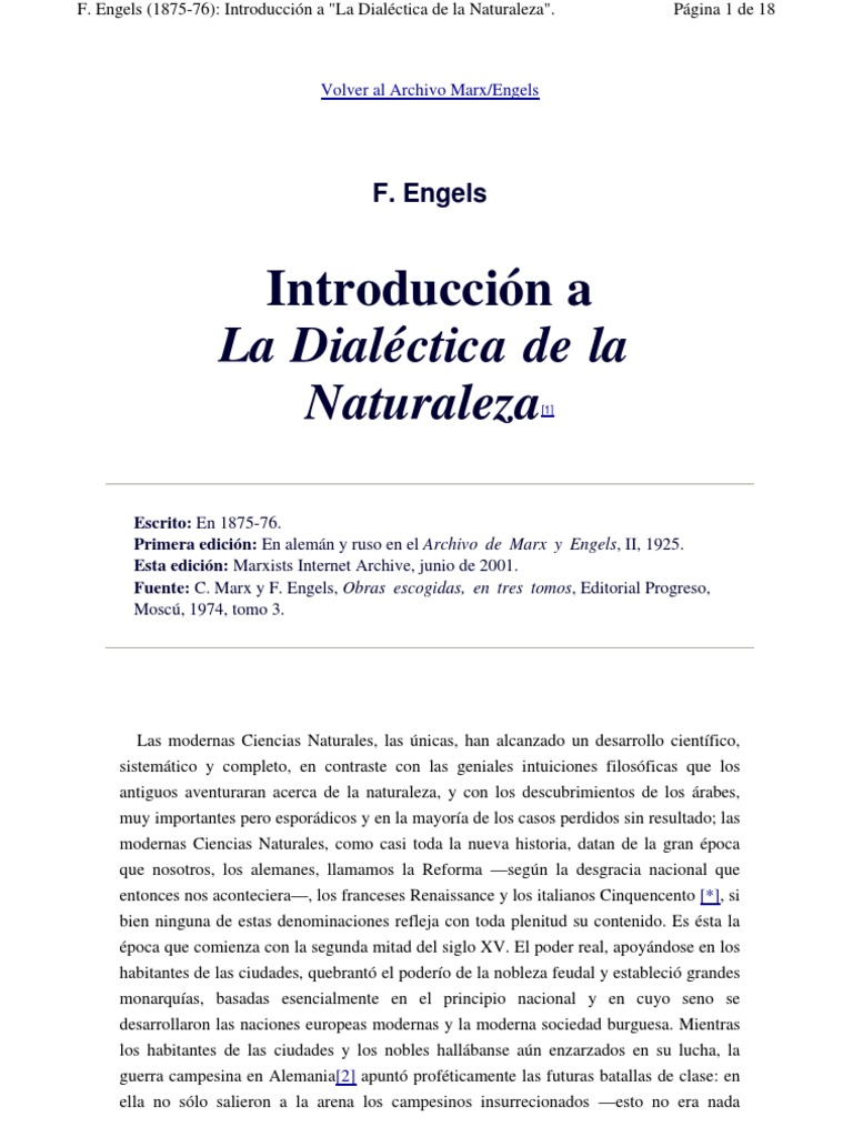 Introduccion A La Dialectica de La Naturaleza Engels | PDF | Dialéctico | Naturaleza