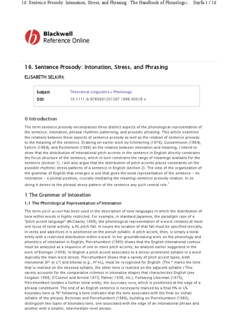 Sentence Prosody - Intonation, Stress, and Phrasing | PDF | Stress ...