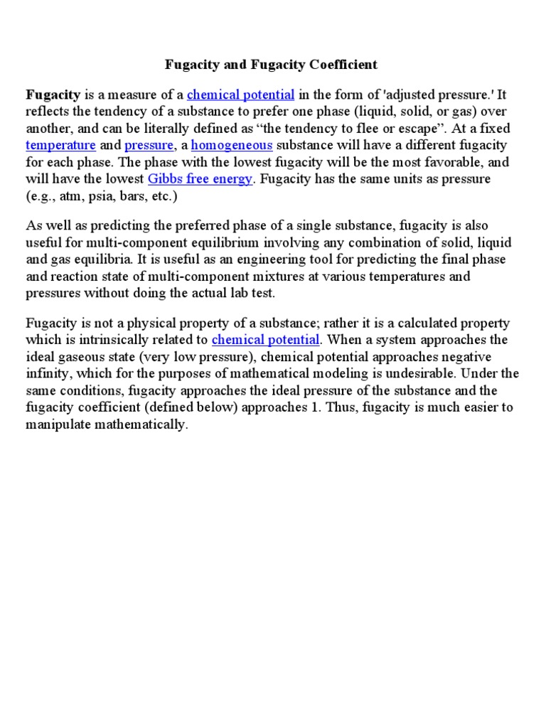 Fugacity and Fugacity Coefficient | PDF
