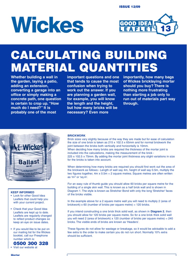Calculating Building Materials | PDF | Brick | Mortar (Masonry)