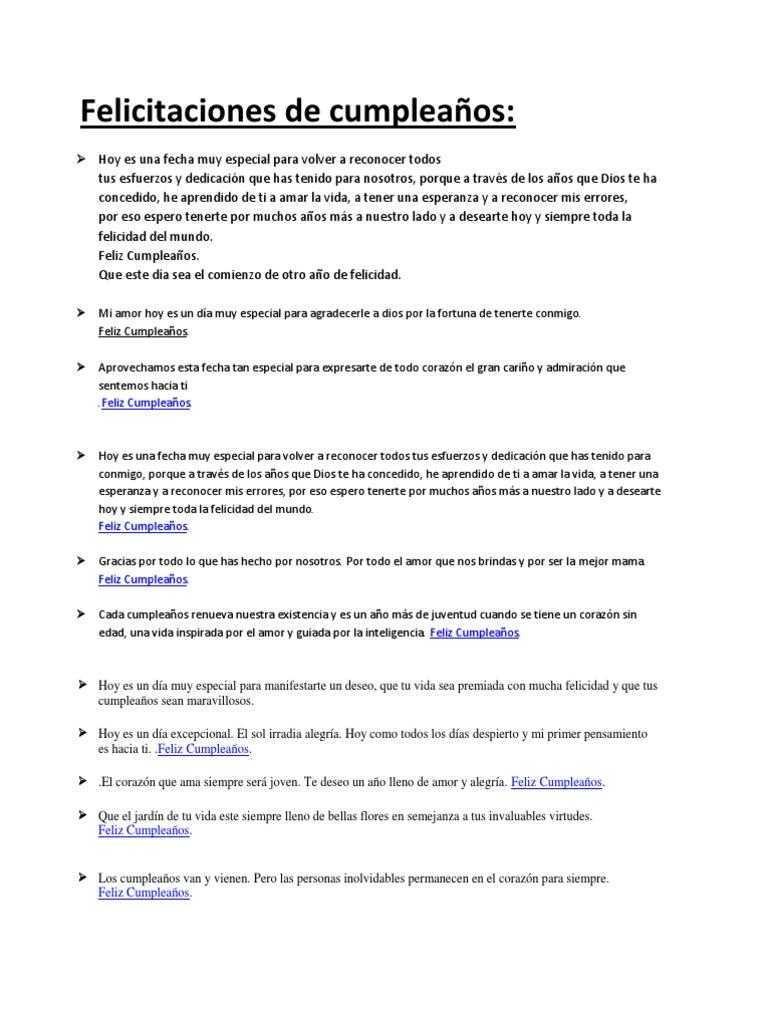 Felicitaciones de Cumpleaños | PDF | Cumpleaños | Felicidad