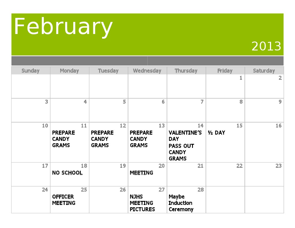 School February Events Calendar | PDF
