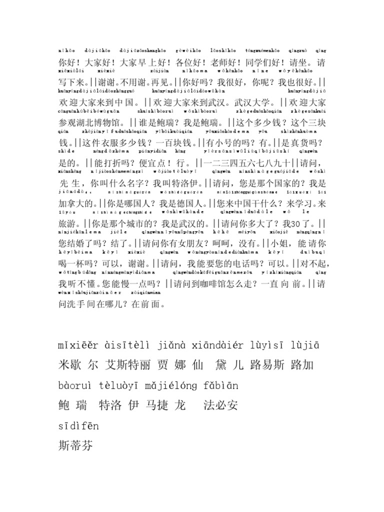 Useful Chinese Sentences in Pinyin | PDF