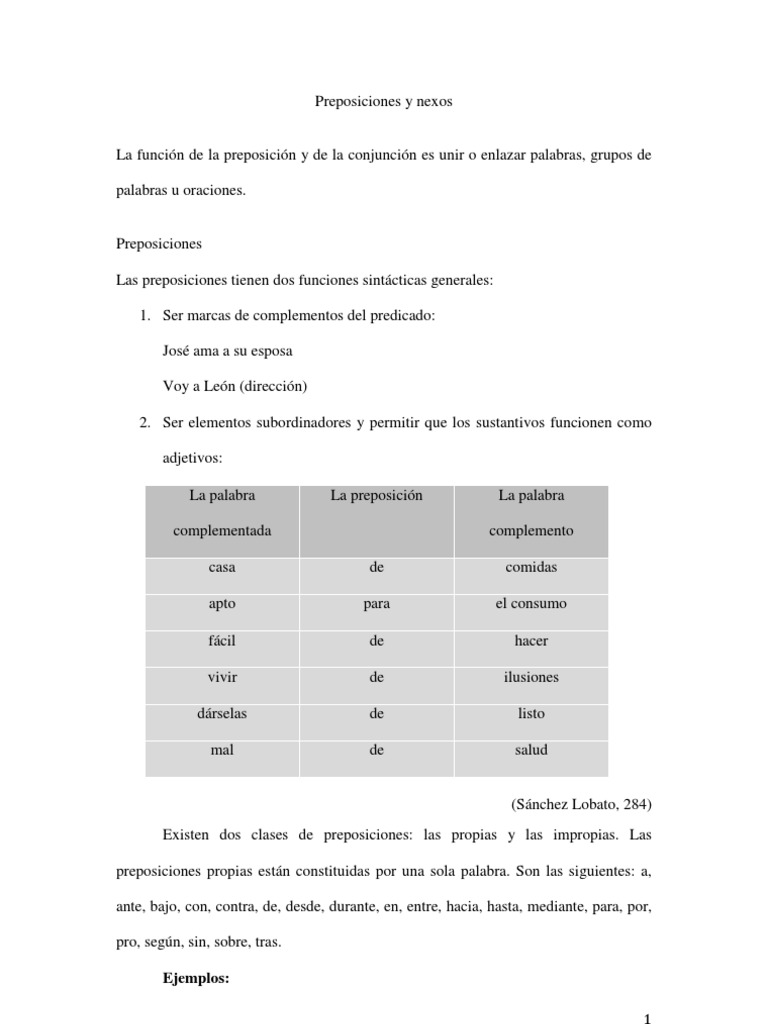 Clasificación de Preposiciones en Español | PDF | Oración (Lingüística ...