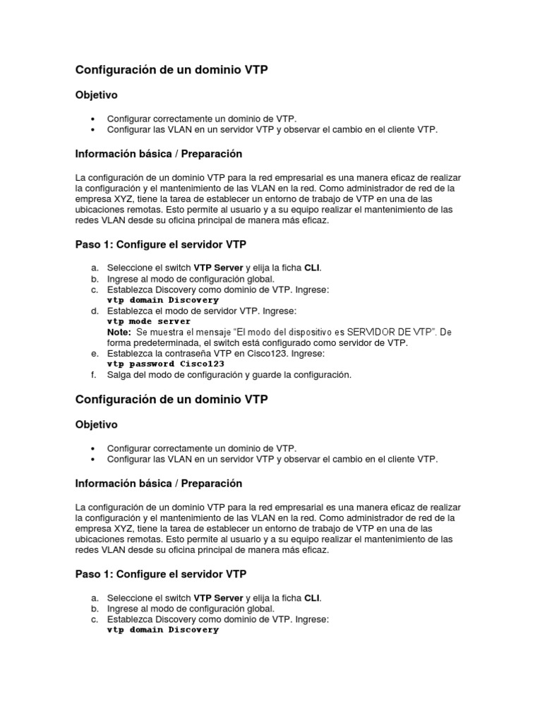 Configuración de Dominio VTP | PDF | Estándares de red | Estándares de ...
