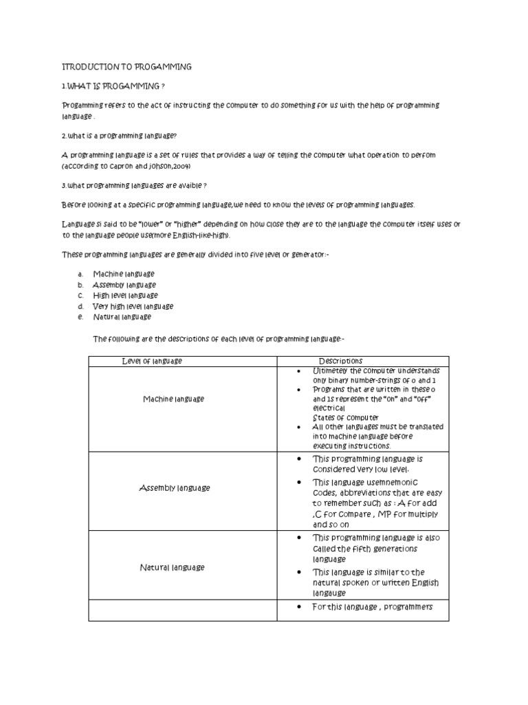 Introduction To Progamming | PDF | Programming Language | Computer ...