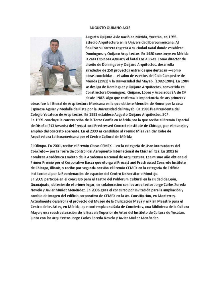 Augusto Quijano Axle | PDF | Hormigón | Arquitecto