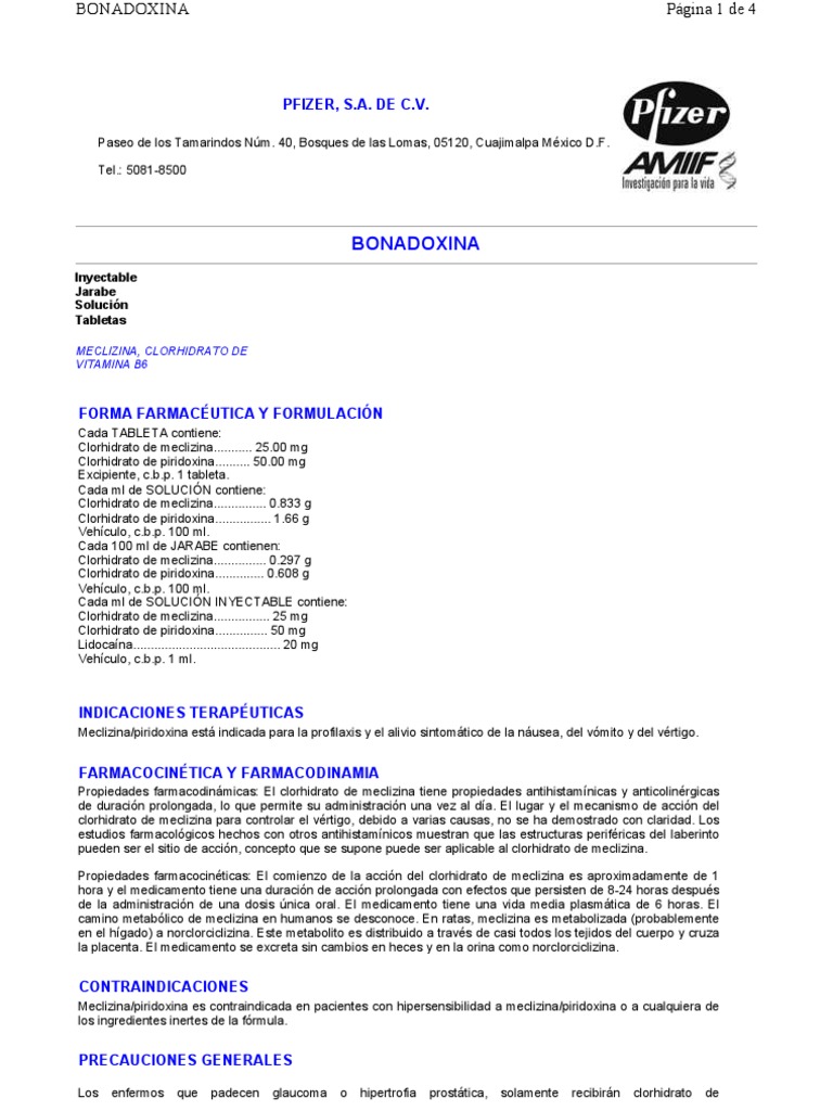Dosis y usos de Bonadoxina | PDF | Medicamentos con receta | Vómitos