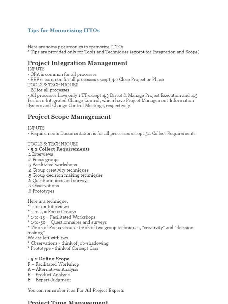 A Guide to Memorizing Inputs, Tools, and Techniques for Project ...