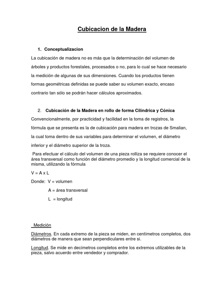 Fórmulas para Cubicar Madera Rolliza | PDF | Volumen | Fórmula