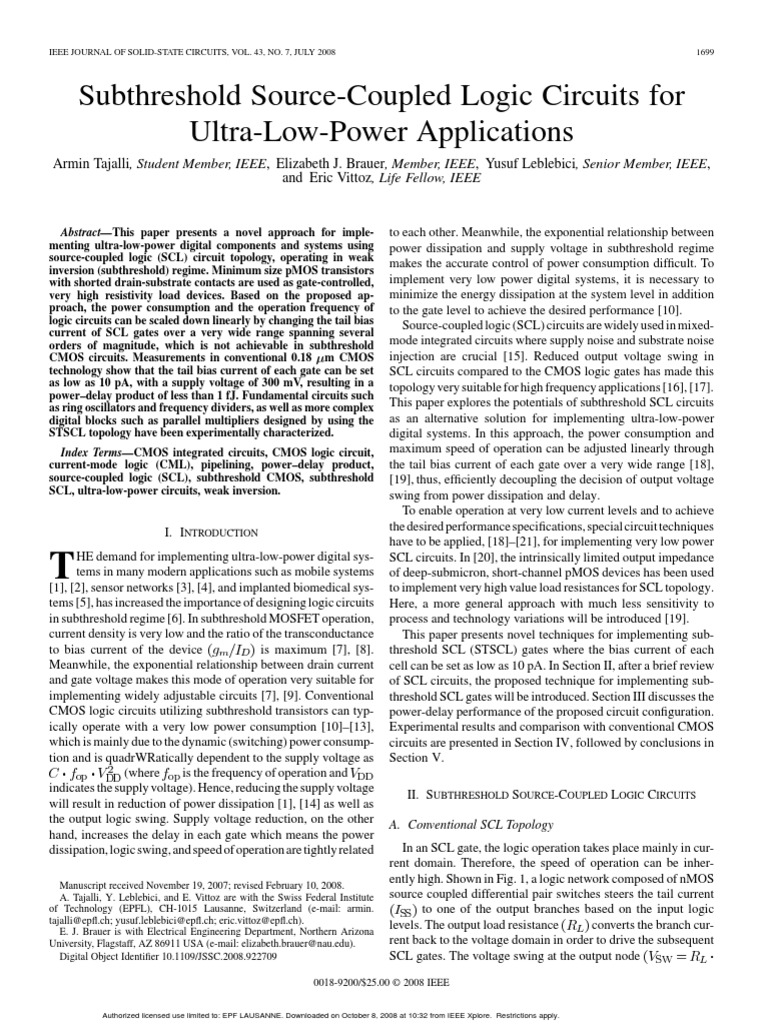 Subthreshold Source-Coupled Logic Circuits For Ultra-Low-Power ...