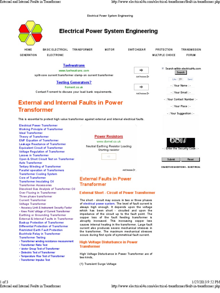External and Internal Faults in Transformer | PDF | Transformer ...